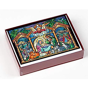 Stained Glass Nativity Religious Christmas Cards - Box of 15 Cards & 16 Envelopes