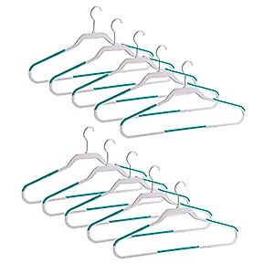 SEDLAV Slim Grip Clothing Hangers, White & Teal, Durable Plastic, Non-Slip Rubber (10 Pack)