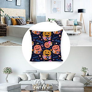 Halloween Pumpkins Flowers Pillow Covers 18x18 Colorful Autumn Pillowcase Set of 2 Linen Throw Pillow Covers Decorative Square Pillow Cases Standard Size for Home Couch Sofa Bed Pillow Protector