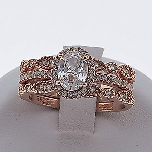 Ginger Lyne Collection Porsha 3 Ring Rose Gold over Sterling Oval Engagement Wedding Band Bridal Set Size 8
