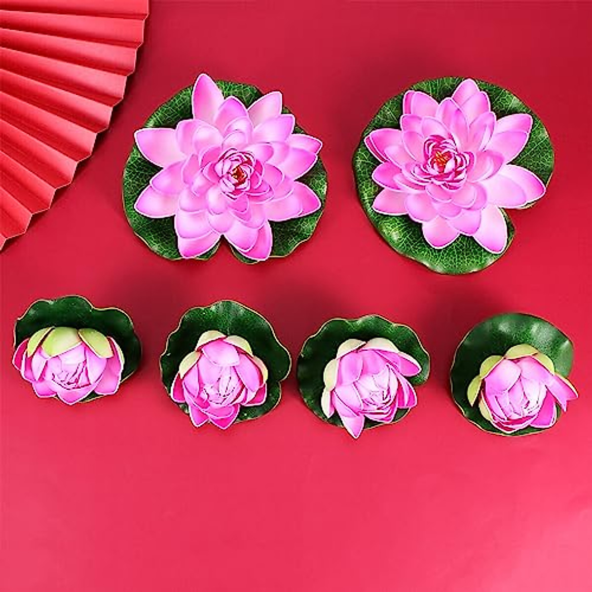 Lotus Flower 6pcs Floating Lotus Flowers Artificial Plastic Lotus Flower with Water Lily Pads Fake Plant Flower Aquarium Garden Water Pond Decoration Pink Pool Lilly Pad