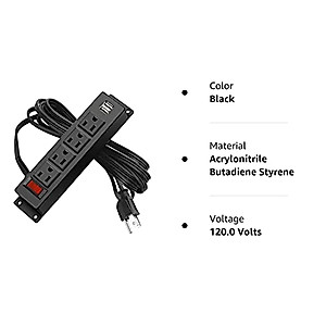 Wall Mount Power Strip with 4 Outlet, Mountable Power Strip with 2 USB Ports, 4-Port Under Desk Mount Connect with 6FT Power Cord, for Workbench, Nightstand, Dresser, Table.