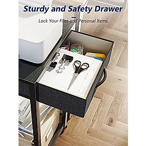 KKL Printer Stand with Storage, Computer Tower Stand with Drawer, Mobile PC Tower Stand Under Desk, CPU Stand Wood Desktop Stand for Home Office, Black & Dark Grey
