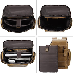 Masa Kawa Leather Backpack for Men 15.6 Inch Laptop Large Capacity Vintage College School Bag Hiking Daypack