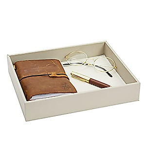 Juvale 2 Pack Faux Leather Valet Tray for Men, Velvet Catchall Organizer for Entryway, Nightstand, Keys, Wallet (Cream, 10 x 8 x 2 In)