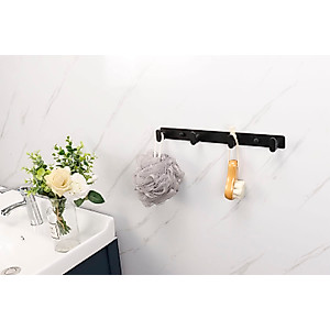 TocTen Coat Rack Wall Mounted - Heavy Duty Wall Hooks 304 Stainless Steel Coat Hook Rail with 4 Hanging Hooks, Towel Hook Rack for Coat/Hat/Towel/Purse/Key/Entryway/Bathroom (Black, 4 Hook)