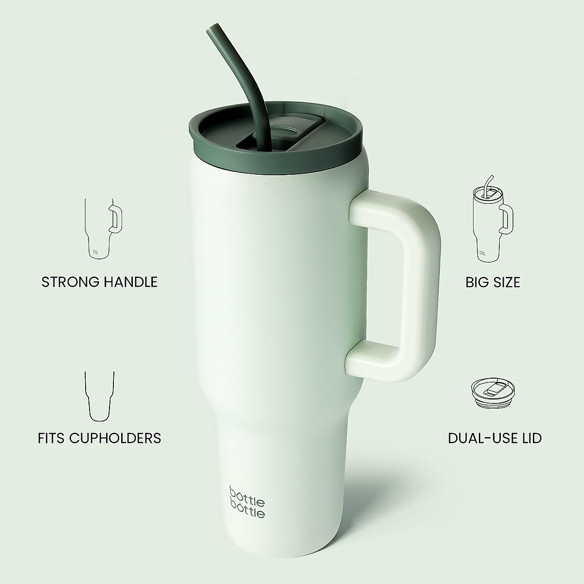 BOTTLE BOTTLE 40 oz Tumbler with Handle and Straw,Stainless Steel Vacuum Travel Mug,Car Cup with Straw, Stainless Steel Vacuum Water Bottle for Gifts Party Office Coffee (Green)
