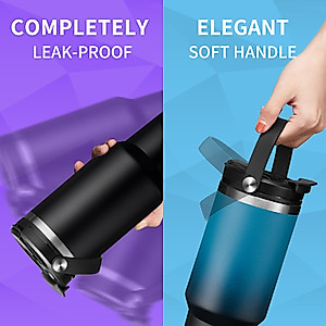 RRYFOUR 40 OZ Tumbler with Handle and Straw - Stainless Steel Water Cup with 2-in-1 Lids, Travel Coffee Mug Insulated Tumbler with Handle, Leak-proof Insulated Water Bottle Fits in Car Cup Holder