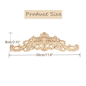 MUXSAM Long Wood Carved Appliques Onlays, 1-Pack Unpainted Decorative Corner Carving Decals Set for Wall Door Cabinet Mirror Closet Wardrobe Dresser Mantel Staircase DIY Project, 30x8cm/11.81"x3.15"
