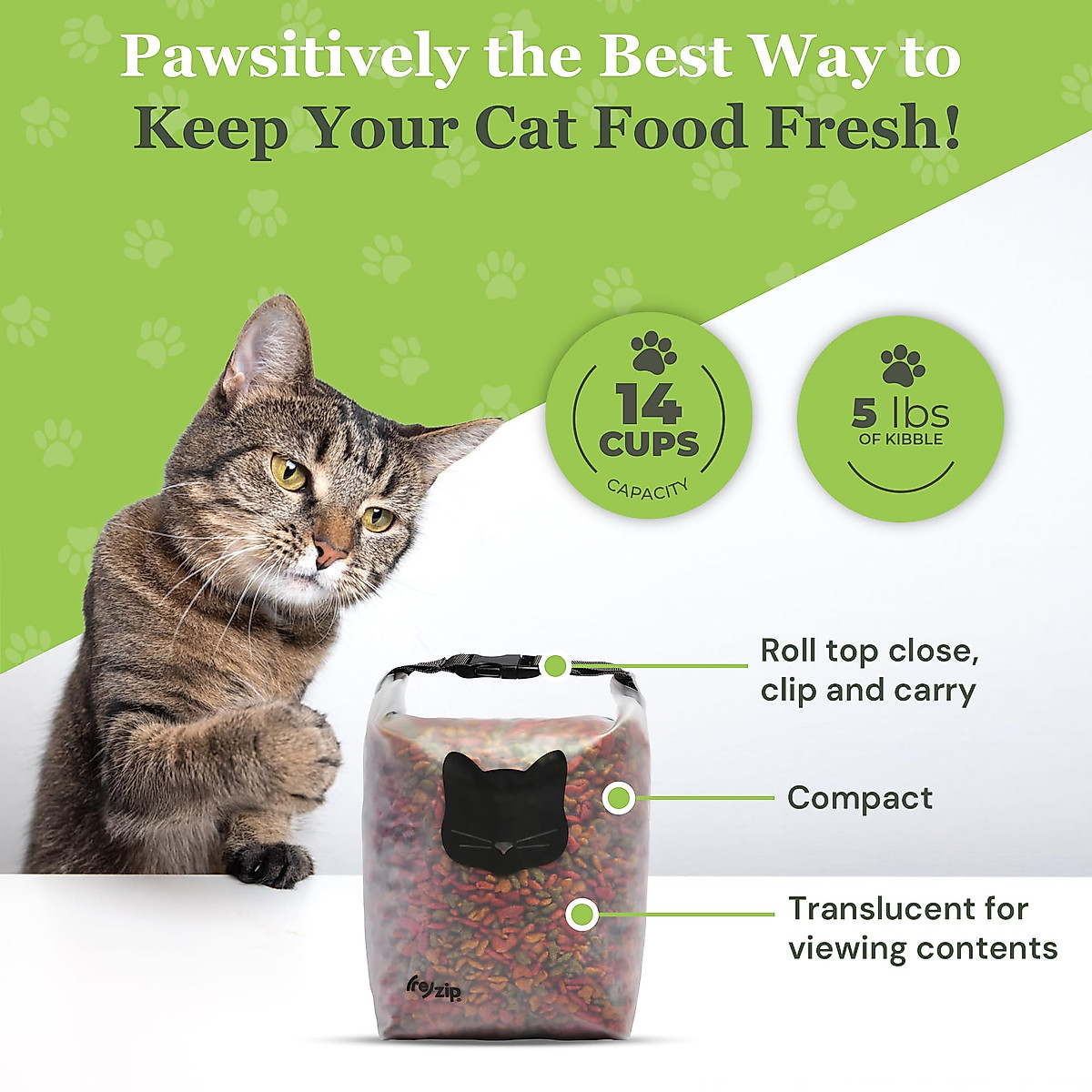 (re)zip Reusable Cat Pet Food Storage Bag | 14-Cup Capacity | Airtight Roll-Top Closure | Durable, BPA-Free PEVA | Translucent & Travel-Friendly | Keeps Kibble Fresh & Organized | Machine Washable