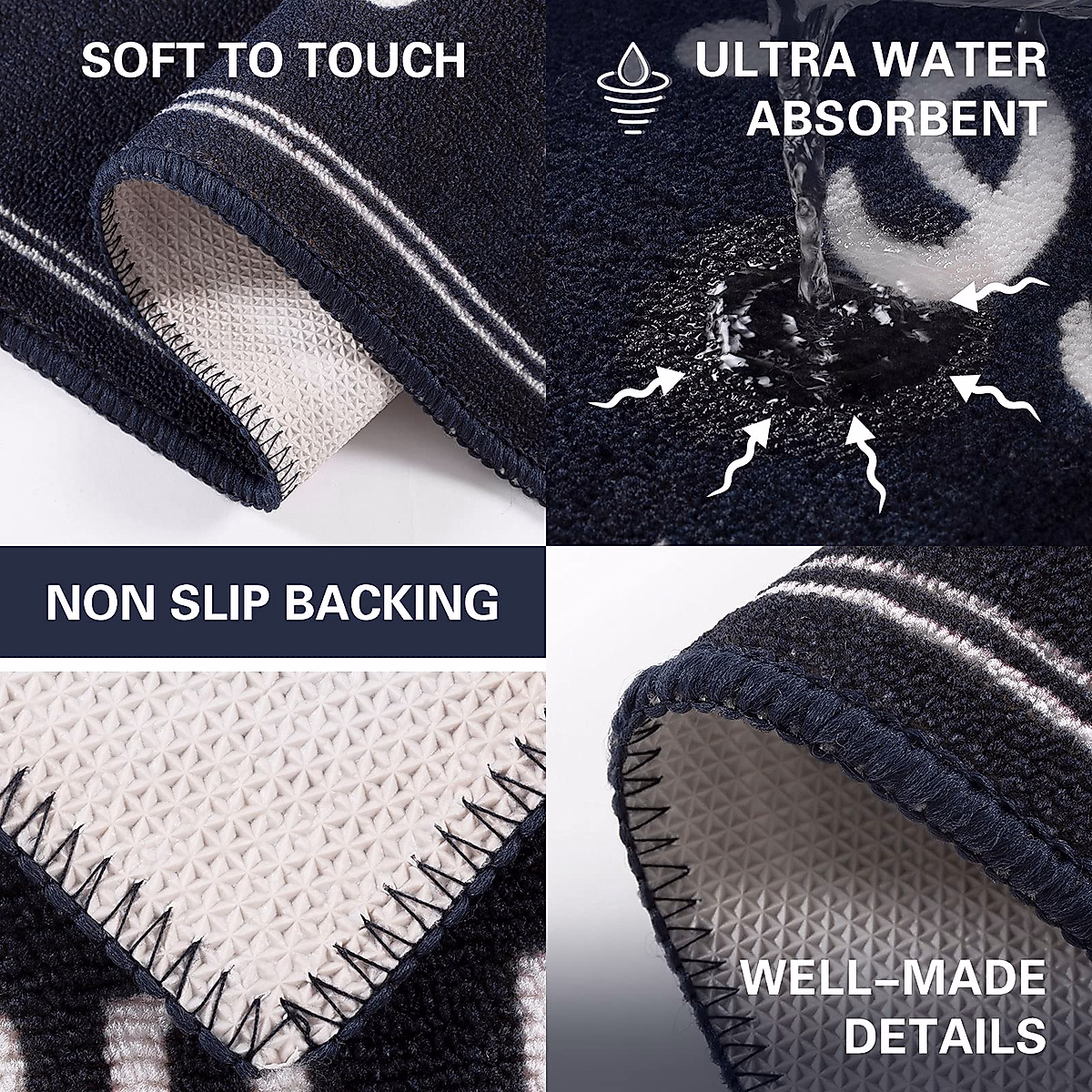 Carvapet 2 Pieces Non-Slip Kitchen Mat Set Rubber Backing Doormat Runner Rug Set, Fruit Design (Grey 15"x47"+15"x23")