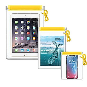 Meetory Clear Waterproof bags Pouch Dry Bags For Camera Mobile Phone Maps Kayak Document Holder - 3 Piece Set Waterproof Plastic Pouch Utility Bags(Yellow)