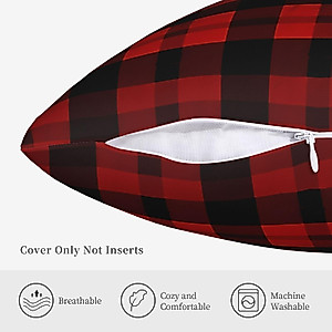 RLDOBOFE Decorative Throw Pillow Covers 24"x24" Double Sided Pillow Covers for Sofa Plaid Red and Black Couch Throw Pillow Cases Soft Plush Cushion Case Square Cushion Cover for Living Room