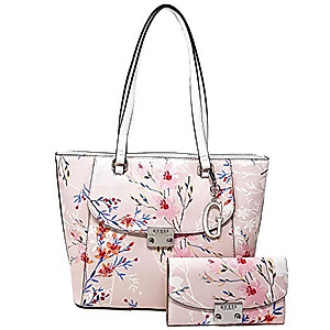 GUESS Women's Logo Floral Front Pocket Tote Bag Handbag & Wallet Set