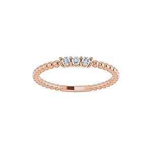 Solid 14k Rose Gold 1/10 Cttw Diamond Beaded Ring Band (.10 Cttw) (Width = 2.1mm) - Size 5