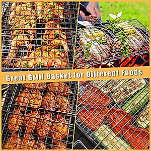 Vastector Grilling Basket, Folding Portable Outdoor Camping Stainless Steel BBQ Rack with Removable Handle for Shrimp, Steaks, Burgers, Hot Dogs, Barbeque Griller Cooking Tool