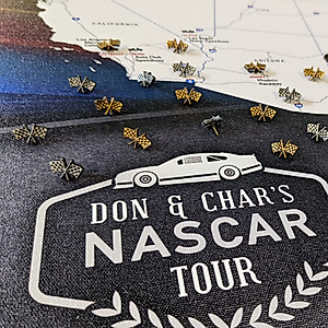 Holy Cow Canvas Personalized Canvas NASCAR Track Map with Push Pins, NASCAR Race Track Map, Customized NASCAR Gift, Push Pin USA Map NASCAR Racing, NASCAR Cup Series Map (Colorful Stripes)