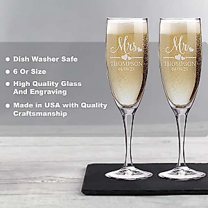 Krezy Case Mr and Mrs Wedding Toasting Champagne Flutes with Box, Set of 2 Glasses With Black Box, Laser engraved Tosting Flutes Engraved Personalized Glasses for Bride and Groom
