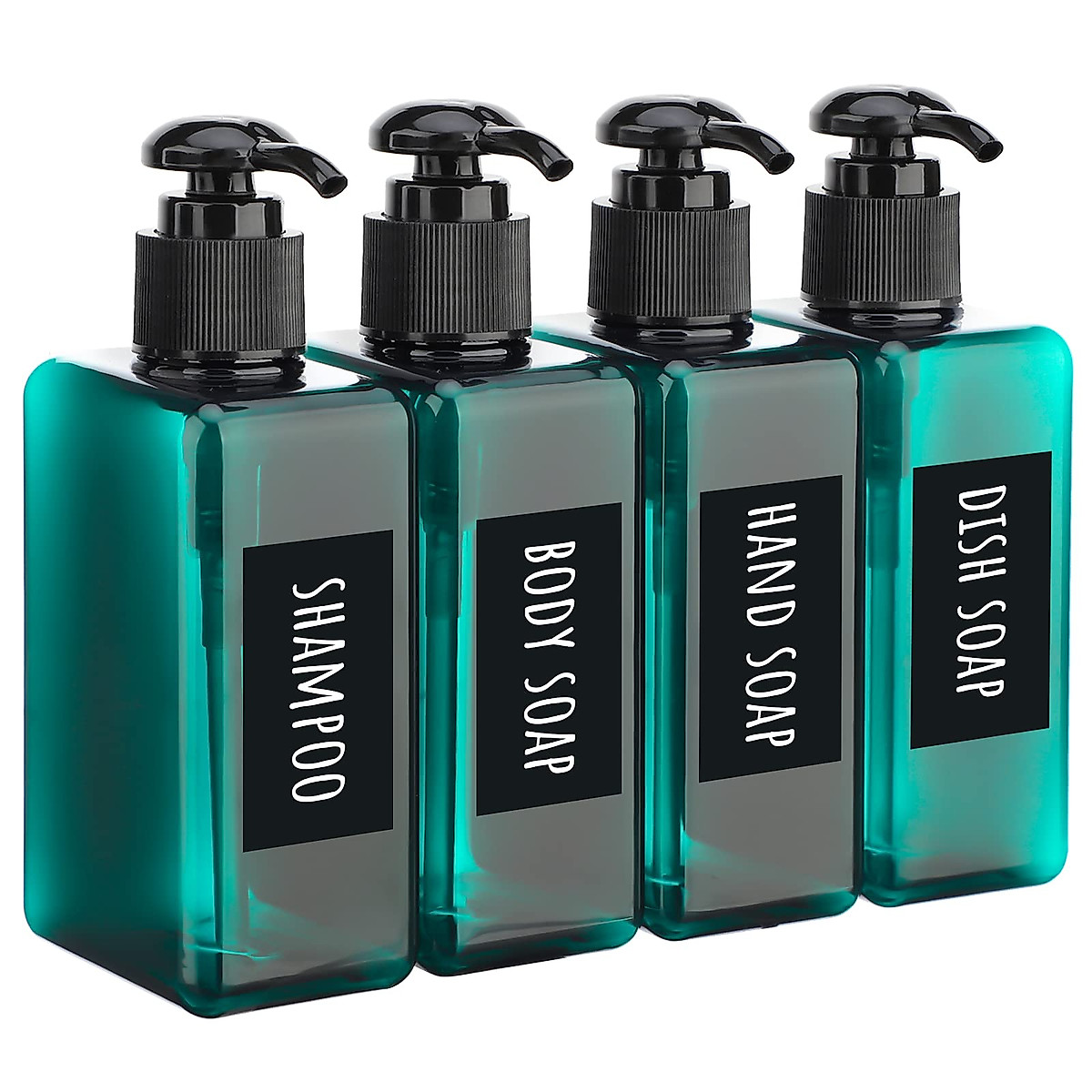 Segbeauty Refillable Soap Dispenser, 4 Pack 6.8oz Plastic Square Press Pump Bottles, 200ml Empty Travel Containers Lotion Cosmetic Bottle Set for Hand Wash Shampoo Conditioner Shower Gel Essential Oil