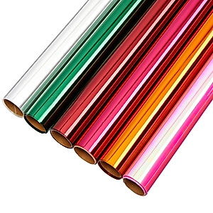 6 Rolls Transparent Colored Cellophane Wrap for Gift Wrapping, 6 Colors (17 Inches x 10 Feet)