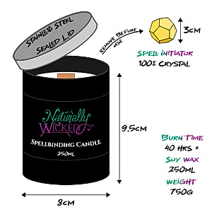 Naturally Wicked Spellbinding Happiness Candle with Crystal, Wood Wick & Gift Box