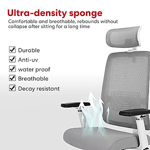 Schwake Ergonomic Office Chair - High Back Desk Chair with Adjustable Lumbar Support, Headrest & 3D Armrest - 135°Rocking Mesh Computer Chair (White & Grey)