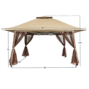 BELLEZE 13x13Ft Gazebo, Pop Up Gazebo Double Roof Outdoor Canopy with Mosquito Netting, Stable Steel Frame and Carry Bag, Height Adjustable Patio Gazebo for Backyard, Garden, Lawn