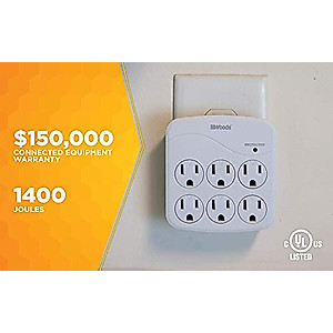 Woods 41076 Surge Protector with 6 Power, 6-Outlet 1440J of Protection