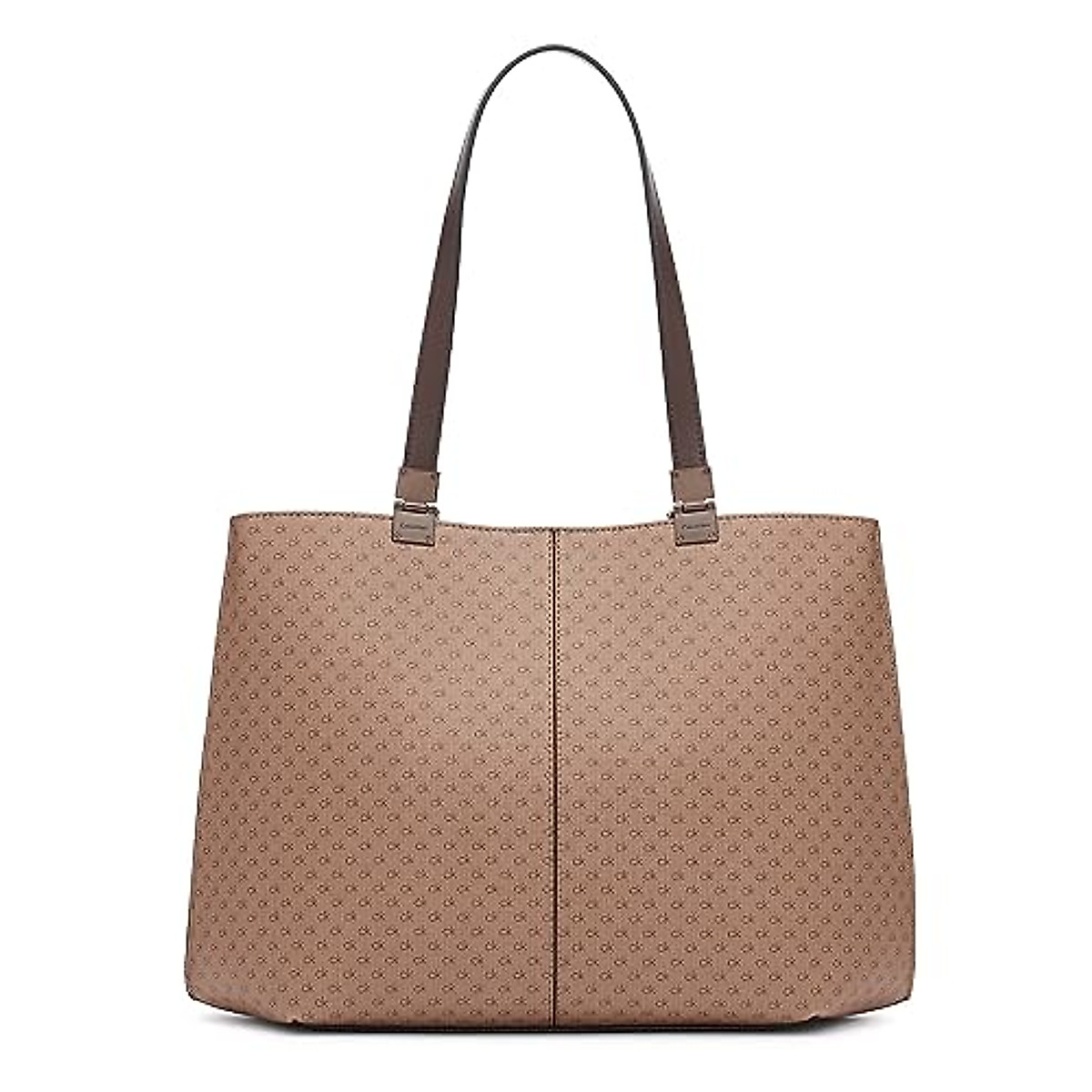 Calvin Klein Women's Granite Geometric Tote Bag – Vegan Leather, Monogram, 3 Pockets, Khaki/Brown/Java, One Size