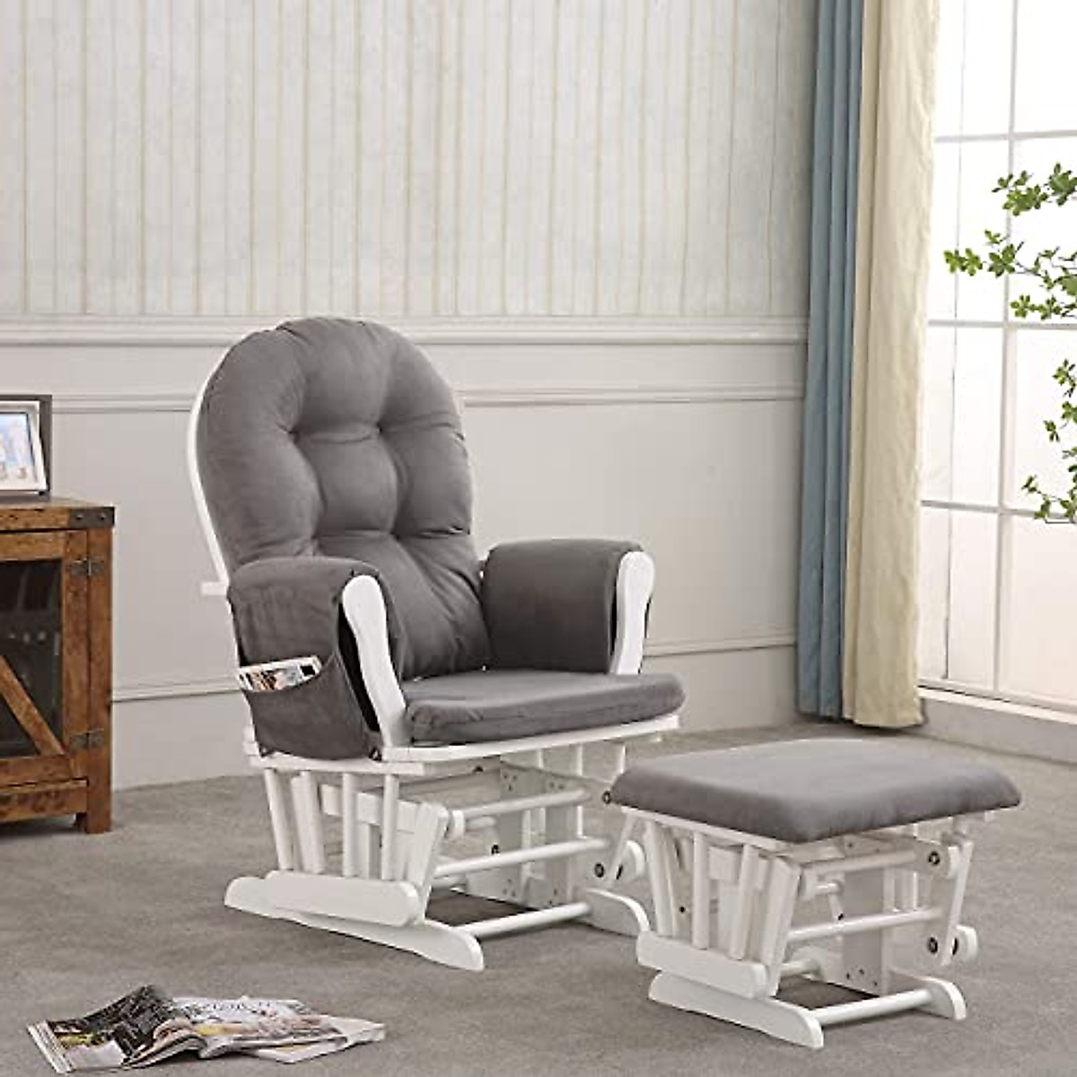 REJOICE HOME Atoll Glider with Ottoman, White/Grey