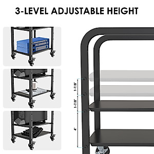 Computer Tower Stand, 360Tronics Adjustable Desktop ATX-Case CPU Holder, 2-Tier PC Rolling Stand Mobile Steel Desktop Case Stand Cart with 4 Locking Wheels for Office Home, Black