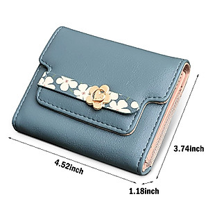 TOPKULL Wallets for Women Rfid Small Womens Wallet Trifold Flower Leather Ladies Wallet with Card Holder&Zipper Coin Purse (Blue)
