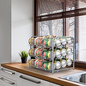 BTY Can Organizer for Pantry Stackable Can Storage Organizer Rack Stacking Can Dispenser Small Space 3 Tier Holds up to 36 Cans for Pantry, Kitchen, Cabinet- Silver