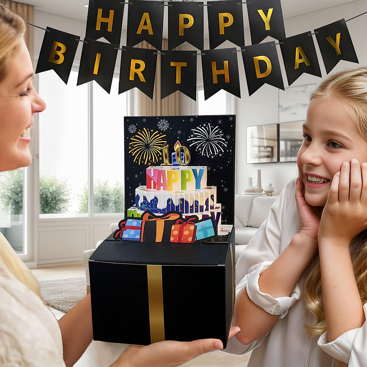 JINSTABAG Money Box for Cash Gift, Birthday Money Pull Box with Music Light DIY Sticker 13th 16th 18th 21th Any Age and Banner, Birthday Decorations for Boys Girls Kids Adult ﻿