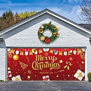 7 x 16 ft Christmas Garage Door Banner Decorations,Christmas Double Garage Door Cover,Hanging Banner Large Christmas Backdrop Decoration for Outdoor Indoor Home Holiday Party Photo Wall Background