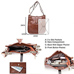 Crossbody Bags for Women Vintage Hobo Handbags with Adjustable Guitar Strap Bucket Purse, Coffee