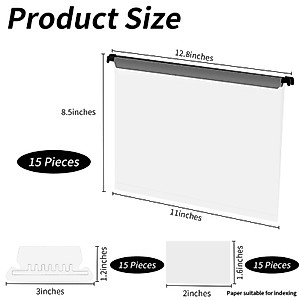 15 Pieces Clear Hanging File Folders Letter Size with Tabs and Inserts Poly Hanging Document Folder 8.5x11inch Filing Cabinet Folders Hanging Hanging Paper Folder for File Cabinet Medical Charts
