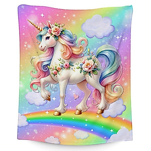 BEOIIBIRD Blanket for Girls Boys - 50"x60" Inches Cute Unicorn Throw Blanket Gift for Teens - Colorful Warm Fuzzy Blankets for Couch, Bed & Travel