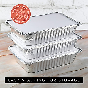 NYHI 50-Pack Heavy Duty Disposable Aluminum Oblong Foil Pans with Lid Covers Food Storage Tray Extra-Sturdy Containers for Cooking, Baking, Meal Prep, Takeout - 8.4" x 5.9" - 2.25lb