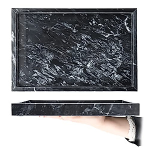 HighFree Marble Stone Decorative Tray, Black Perfume Marble Tray Cosmetics Tray, Handmade Real Marble Serving Tray for Bathroom, Kitchen, Dresser, Coffee Table
