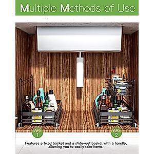 Under Sink Organizers and Storage, Uamector Under Sink Organizer 2 Tire Cabinet Organizer Shelf, Multi-Purpose for Under Kitchen Bathroom Sink Organizers and Storage, Under Sink Shelves