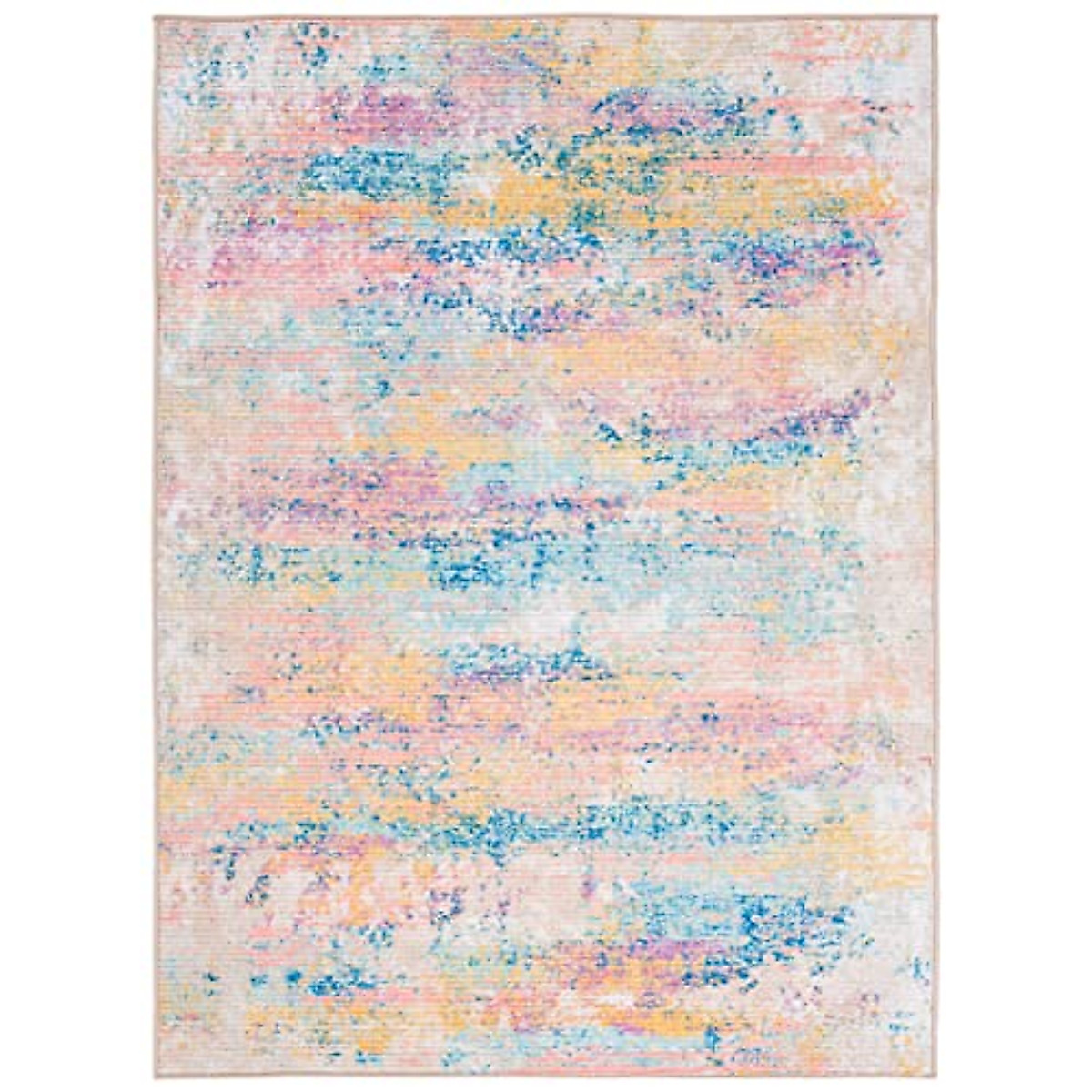 Safavieh Sequoia Collection Area Rug - 6'7" x 9', Blue & Gold, Abstract Distressed Design, Non-Shedding & Easy Care, Machine Washable Ideal for High Traffic Areas in Living Room, Bedroom (SEQ155M)