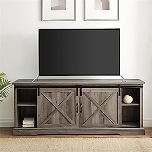Walker Edison Corbin Modern Farmhouse Sliding X Barn Door TV Stand for TVs up to 80 Inches, 70 Inch, Grey Wash