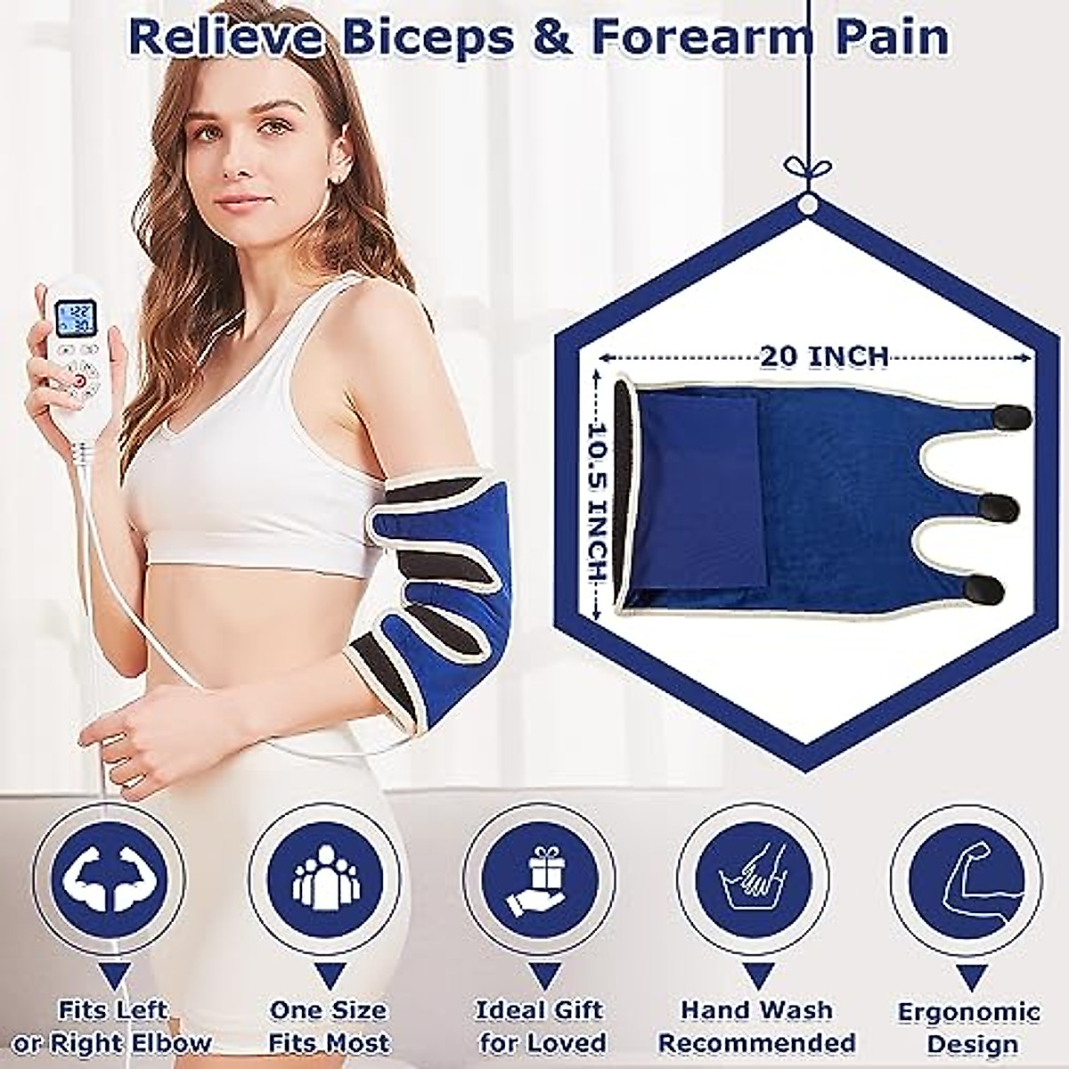 CAMECO 1 PACK Heated Elbow Brace for Tendonitis and Tennis Elbow, Elbow Heating Pad Wrap for Sprains, Arthritis Bursitis, Joint Pain Relief, Elbow Compression Sleeve | 10-90min Auto-Off | One Size