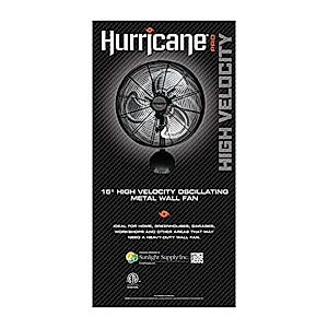 Hurricane Wall Mount Fan - 16 Inch, Pro Series, High Velocity, Heavy Duty Metal Wall Mount Fan for Industrial, Commercial, Residential, and Greenhouse Use - ETL Listed, Black