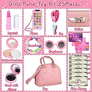 Learn2M Play Purse for Little Girls Ages 3-6, My First Purse Toy with Handbag, Makeup Set, Sunglasses, Smartphone, Wallet, Car Keys, Credit Cards and Fake Money