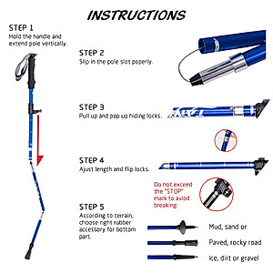 EASY BIG Walking Stick Trekking Poles Collapsible Hiking Poles - Auminum Alloy 7075 Trekking Sticks,Antishock and Quick Lock System, Telescopic, Collapsible, Ultralight
