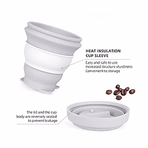 HOGOWARE travel coffee mug collapsible cup insulated tumbler smoothie with lid silicone reusable to go foldable silicon folding hot cold tea water- 12oz (Dark Gray)
