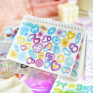 2500PCS Scrapbook Stickers 50 Sheets Kpop Photocard Stickers Book Glitter Self Adhesive Deco Stickers Butterfly Stars Heart Ribbons Deco Stickers Book for Kids Girls Boys Aesthetic Craft Decorate