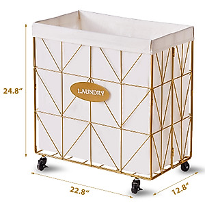 Mxfurhawa Laundry Hamper, Collapsible Laundry Basket Large Capacity 110L Metal Laundry Hamper with Removable Liner, Rolling Wheels and Collapsible Design for Clothes Storage and Organization (Gold)